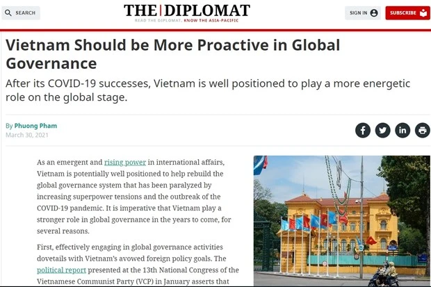 The Diplomat:参与全球治理体系将协助越南改善国际地位 | Vietnam+ (VietnamPlus)